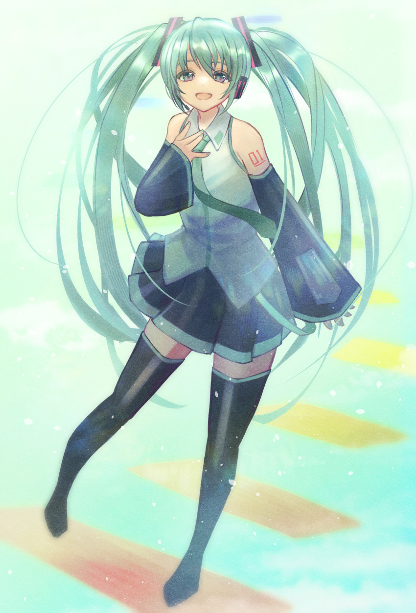 Safebooru - 1girl :d absurdres aqua eyes aqua hair arm tattoo black footwear black skirt boots ...