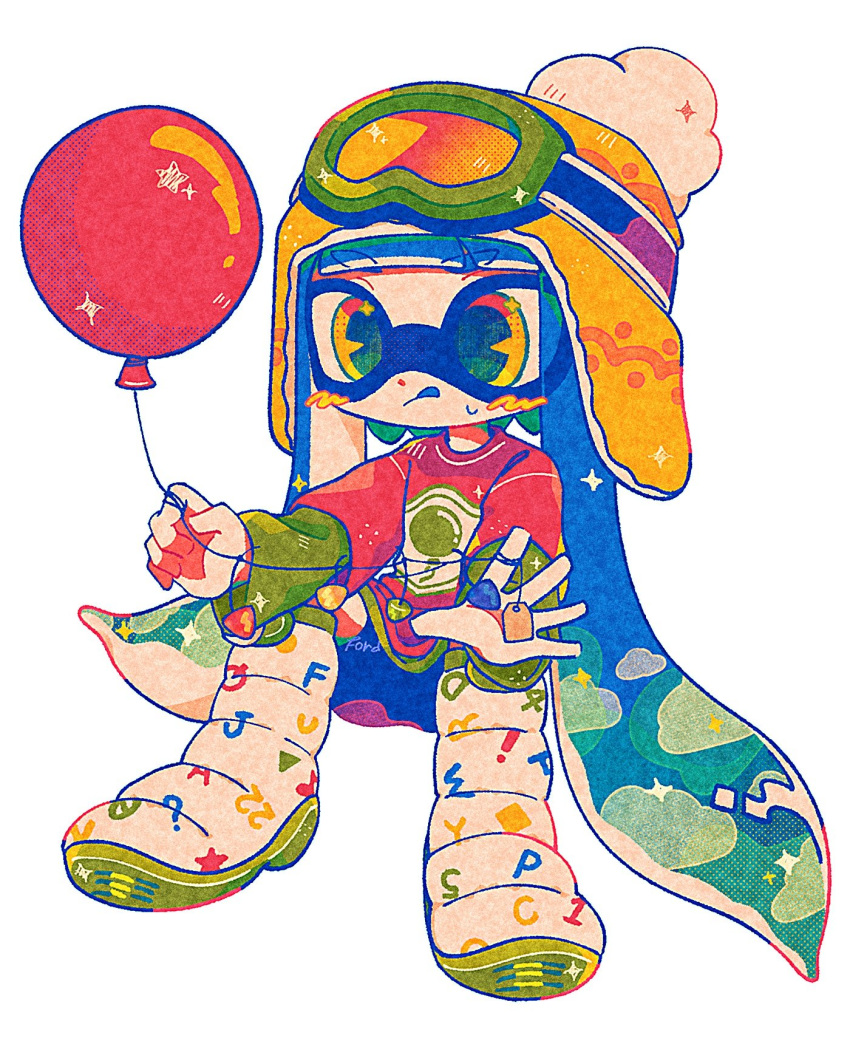 Safebooru - 1girl :q balloon beanie blue hair blue shorts blue tongue ...