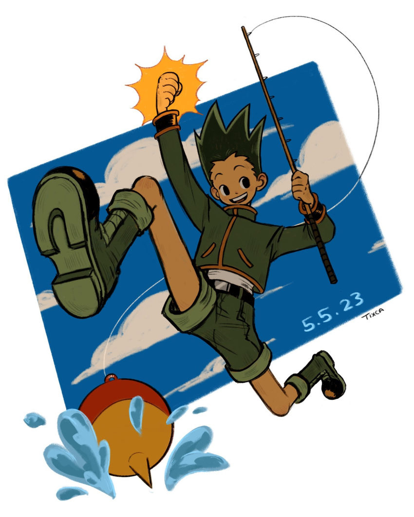 Safebooru - 2023 clenched hand clouds fishing lure fishing rod gon ...