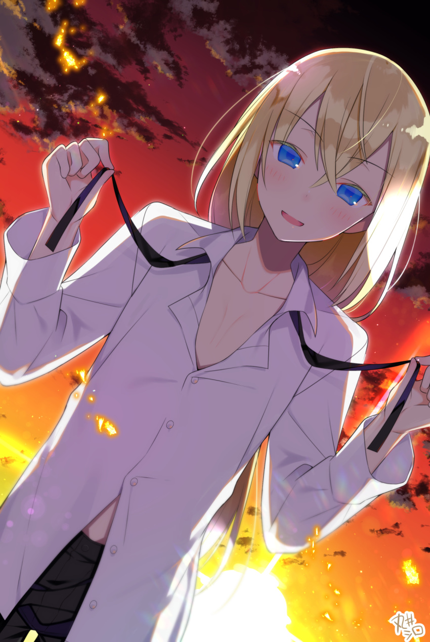 Safebooru - 1boy akemaru bishounen blonde hair blue eyes blush clouds collarbone dusk hair ...