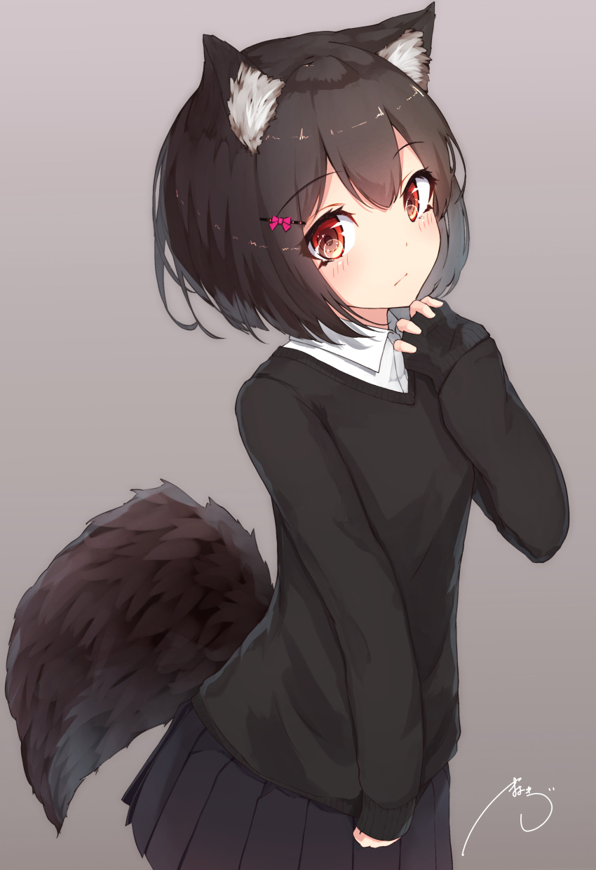 Safebooru - 1girl absurdres animal ear fluff animal ears bangs black hair black skirt black ...