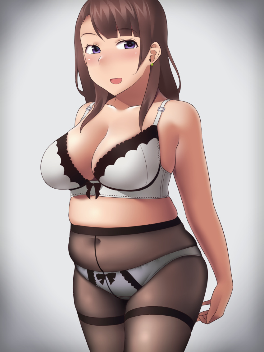 Safebooru - 1girl arms behind back asymmetrical bangs bangs bow bow bra bow panties bra breasts ...