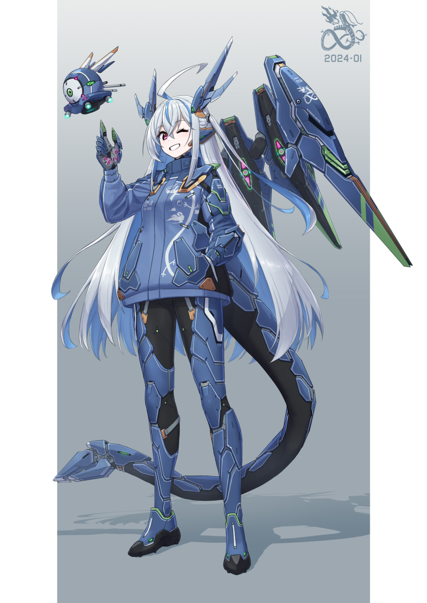 Safebooru - 1girl absurdres ahoge arm up blue hair blue shirt brown ...