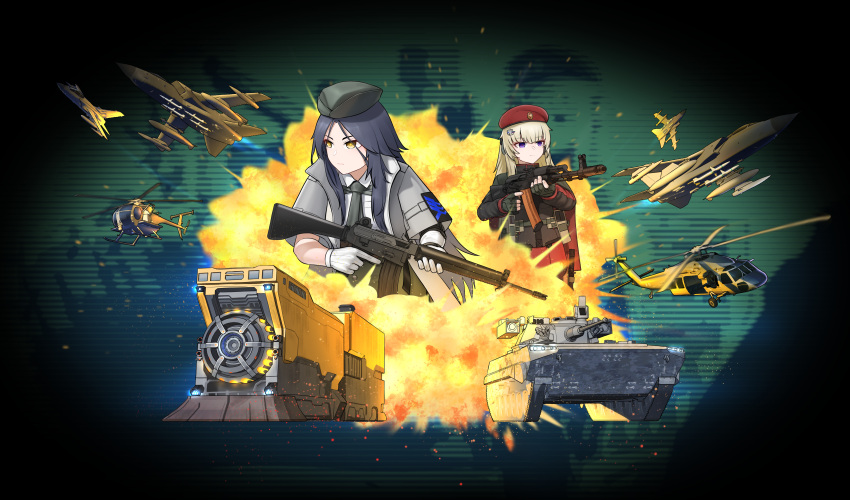 Safebooru - 2girls absurdres aircraft airplane ak-74m ak74m (girls' frontline) ar-18 ar-18 ...