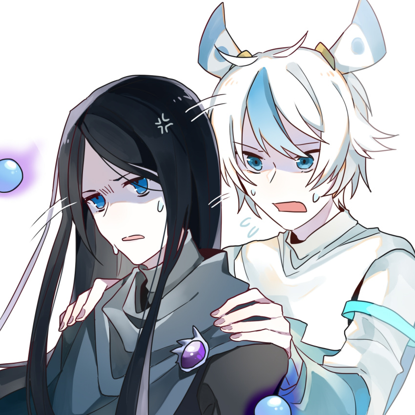 Safebooru - 2boys anger vein black hair black shirt blake (seer) blue ...