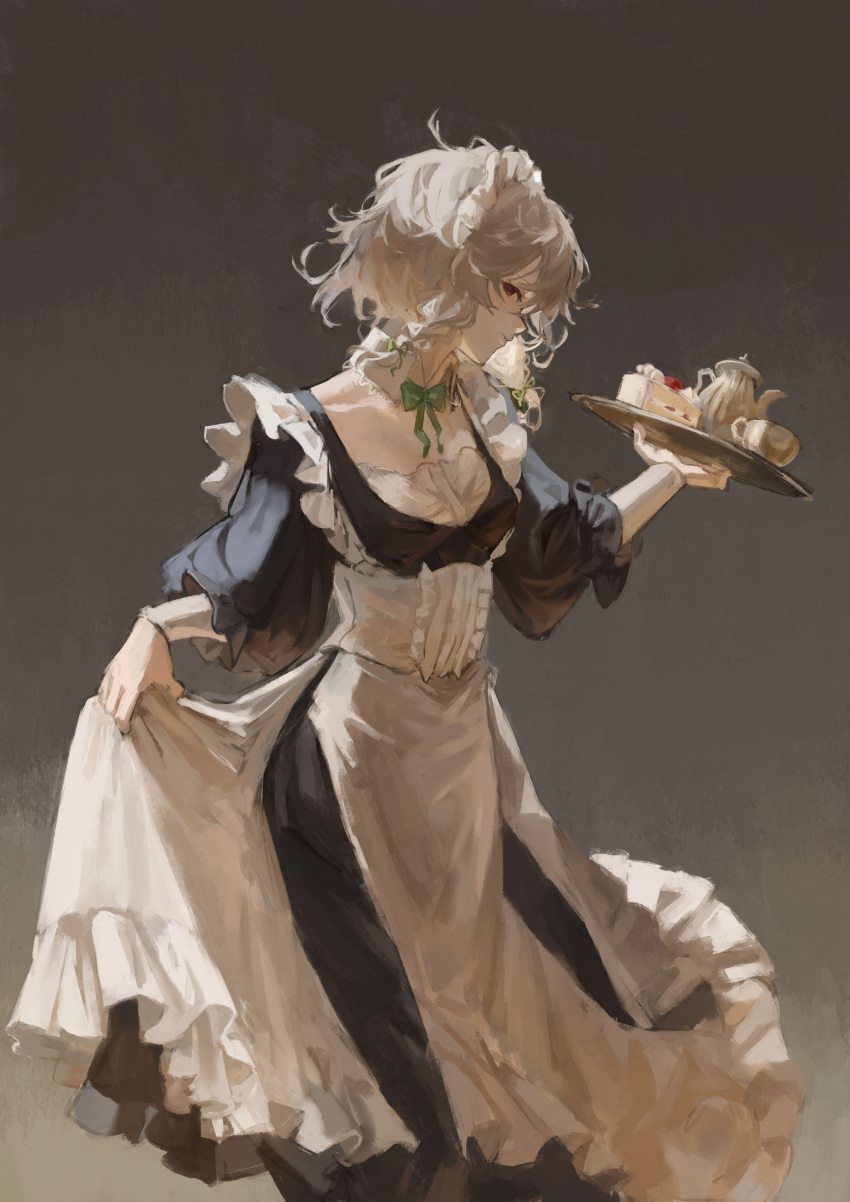 Safebooru - 1girl absurdres apron black dress bow bowtie breasts cake ...