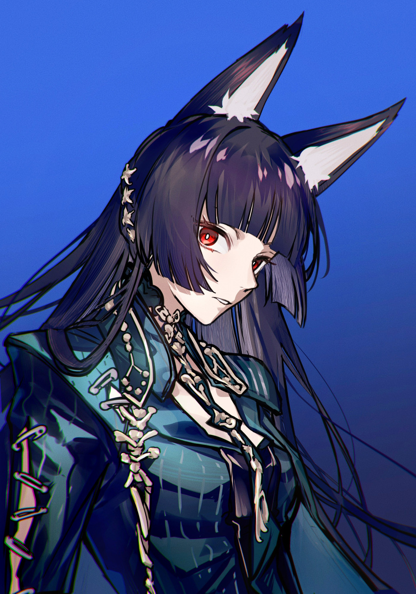 Safebooru - 1girl absurdres animal ear fluff animal ears black hair blue background blunt bangs ...