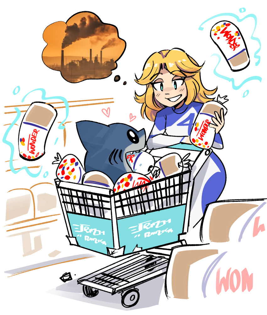 Safebooru - 1girl animification blonde hair blue bodysuit blue eyes blush bodysuit bread ...