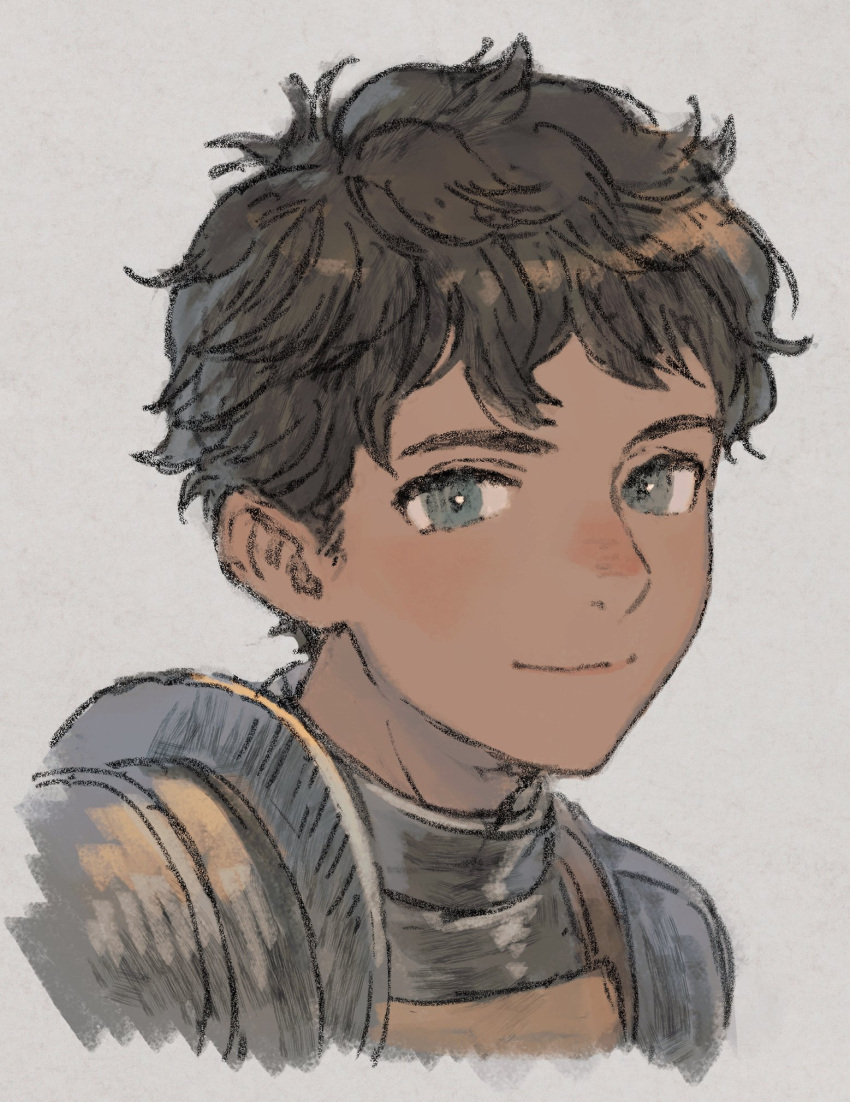 Safebooru - 1boy armor black hair blue eyes blush curly hair dark-skinned male dark skin dungeon ...