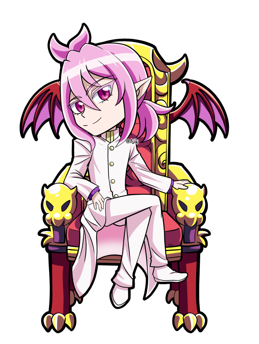 Safebooru - 1boy asmodeus alice mairimashita! iruma-kun medium hair sitting smile throne | 5487726