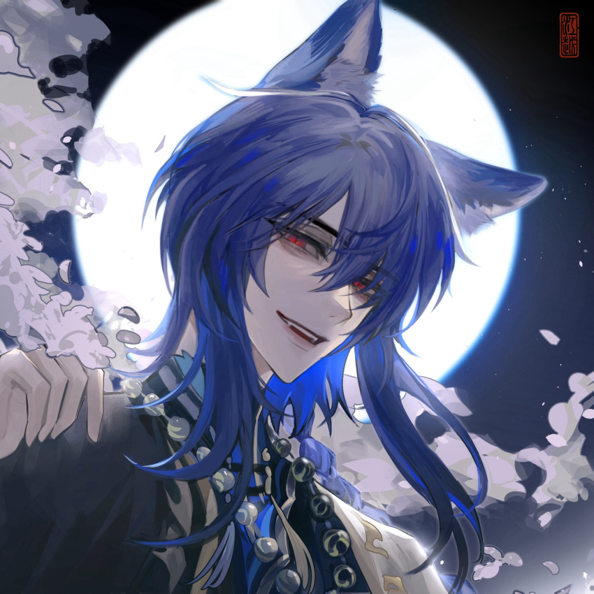 Safebooru - 1boy animal ear fluff animal ears black jacket blue hair ...