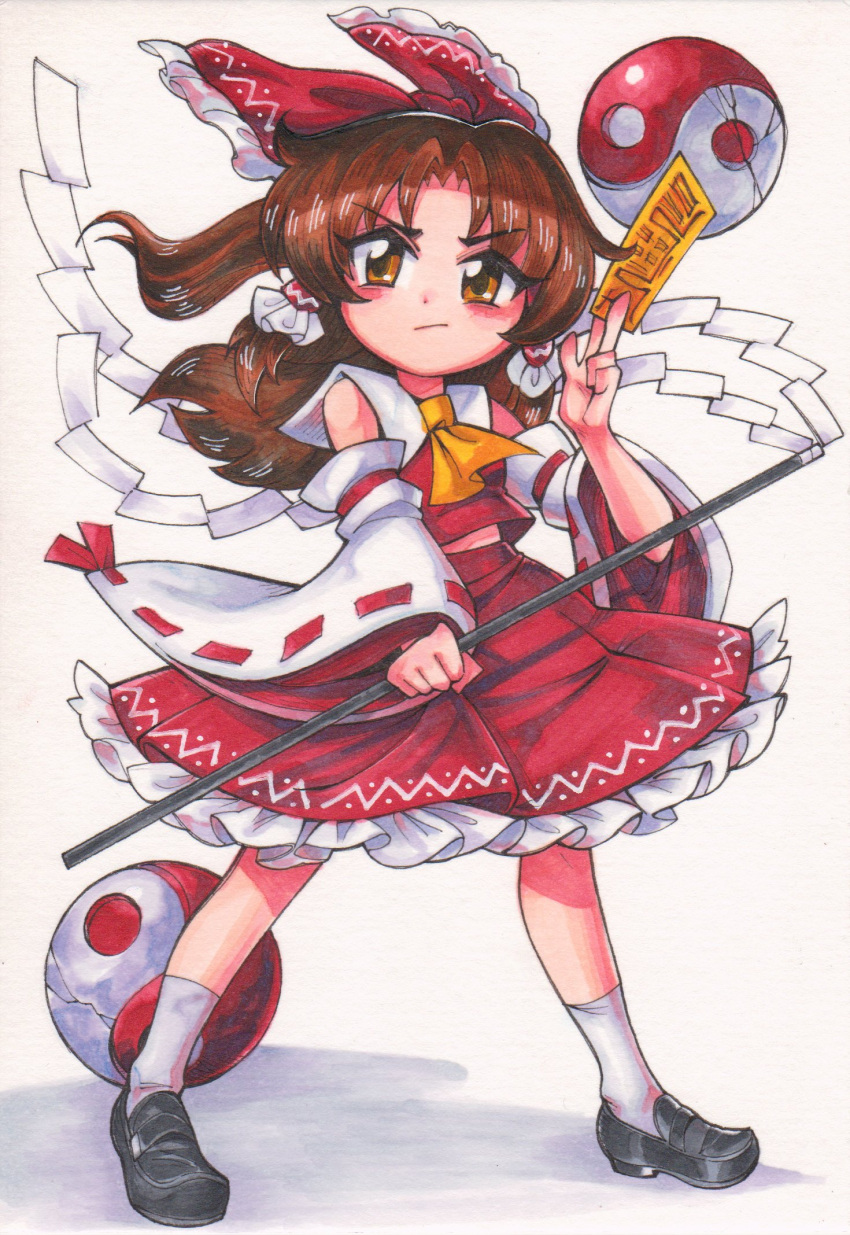 Safebooru - 1girl ascot bow brown eyes brown hair detached sleeves ...