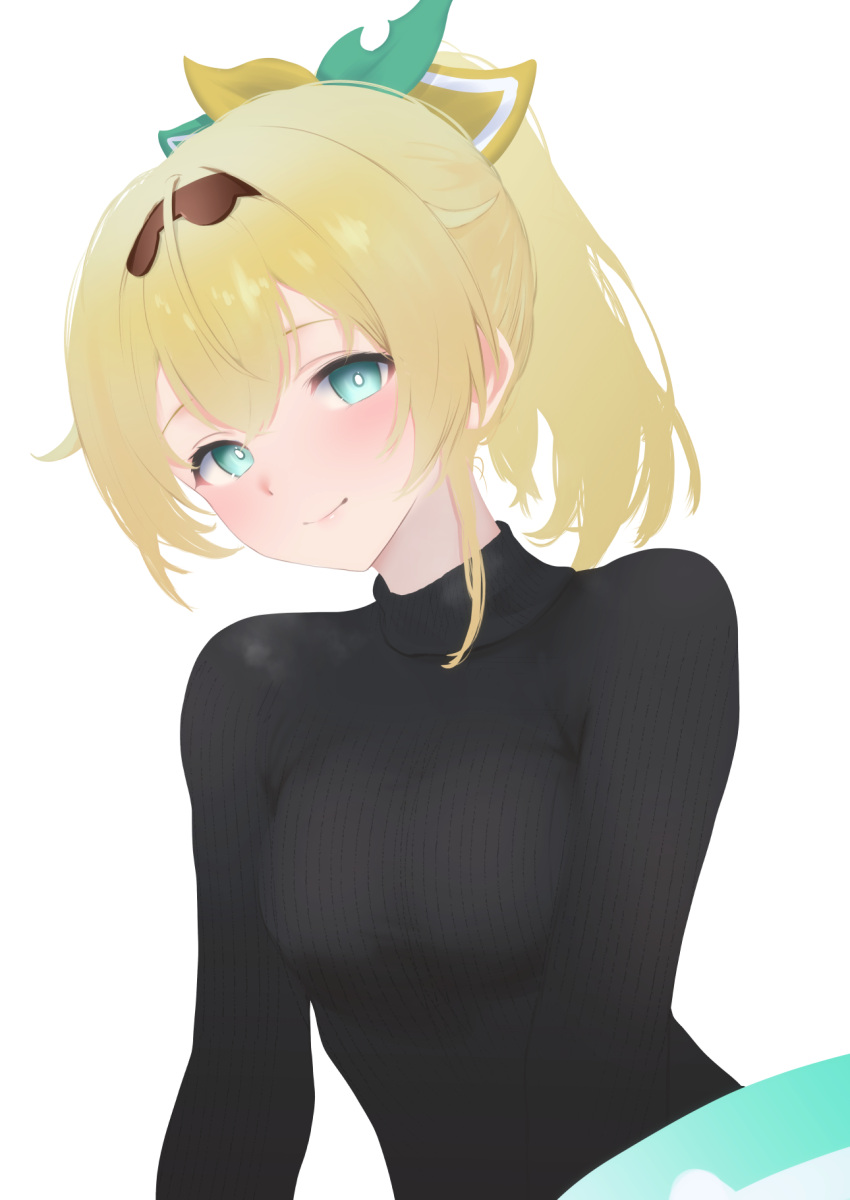 Safebooru - 1girl alternate costume black hairband black sweater blonde hair blue eyes blush ...