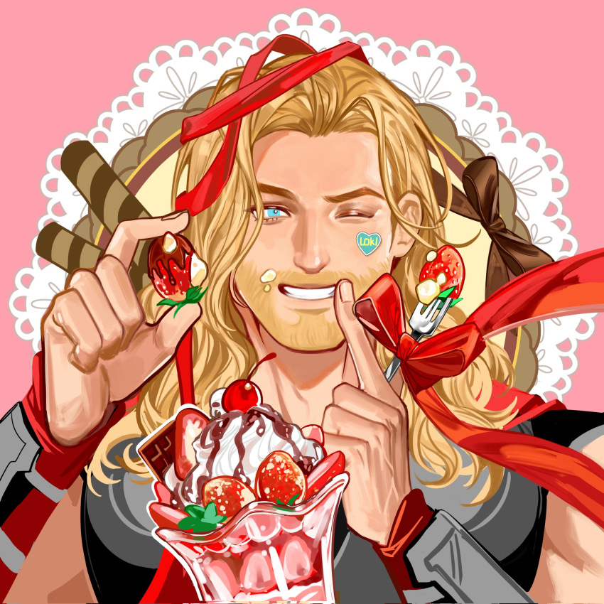 Safebooru - 1boy armor bare shoulders beard blonde hair blue eyes bow ...