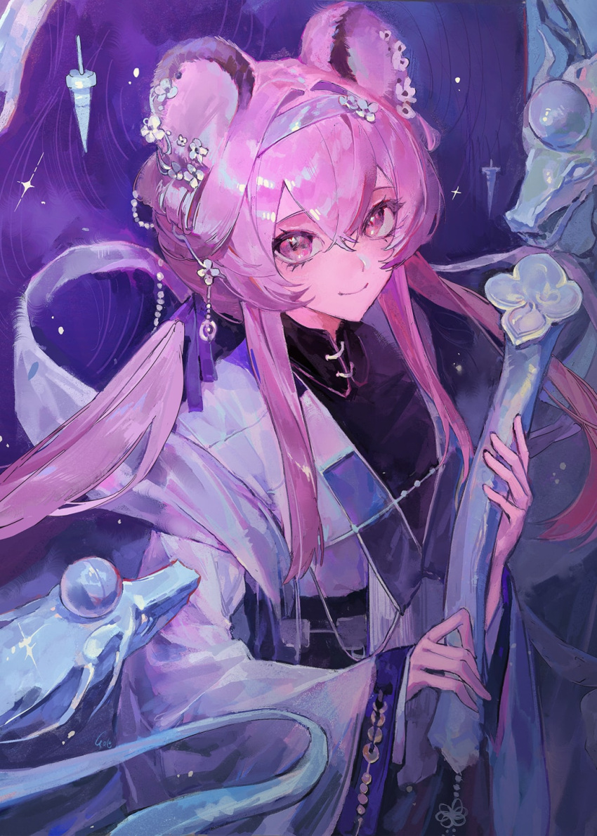 Safebooru - 1girl alariess animal ears arknights black shirt chinese clothes chinese commentary ...