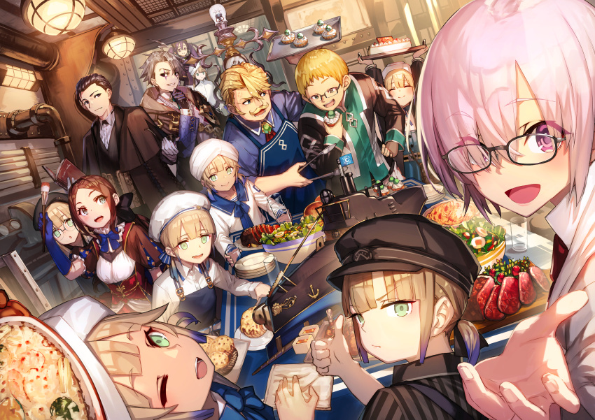 Safebooru - 6+boys 6+girls :d :o absurdres ahoge anger vein apron arms up baker nemo (fate ...