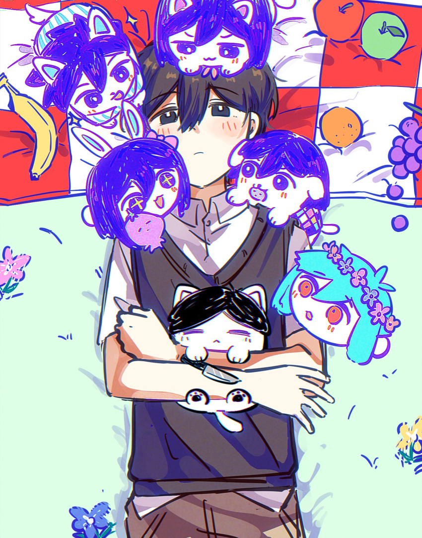 Safebooru - 1boy animalization apple aubrey (headspace) (omori) aubrey (omori) bailan1130 banana ...