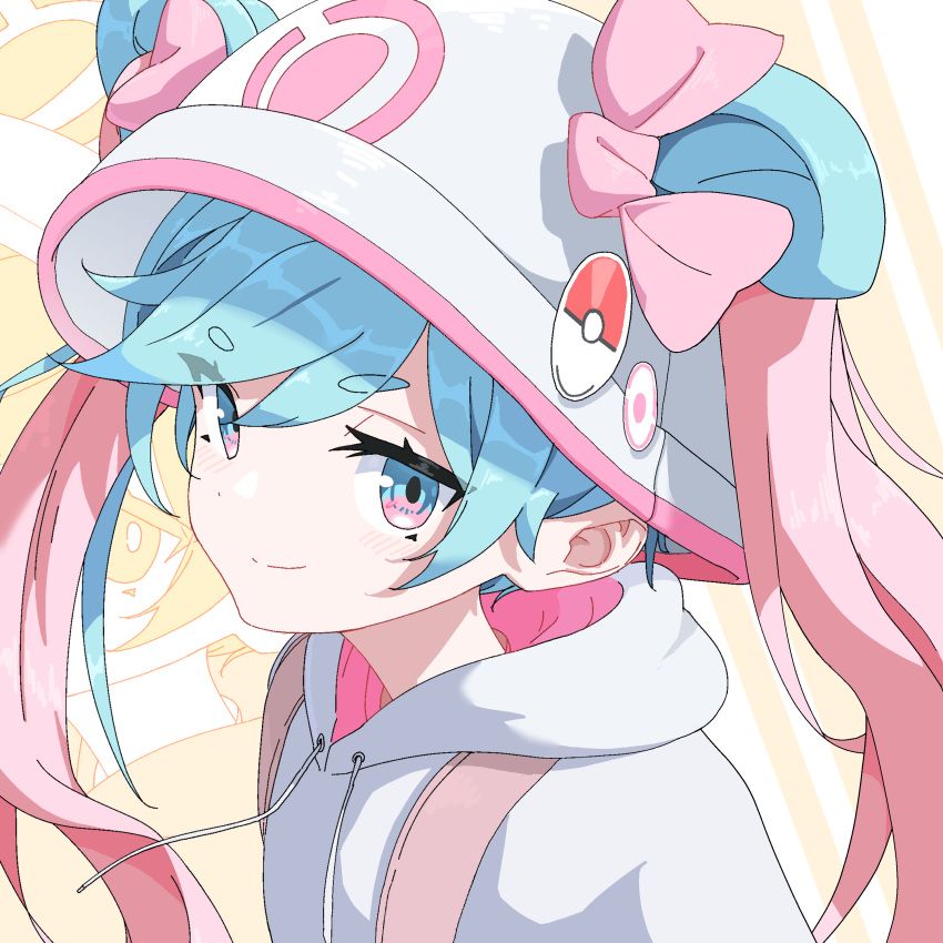 Safebooru - 1girl absurdres aqua hair blue eyes bow drawstring from ...