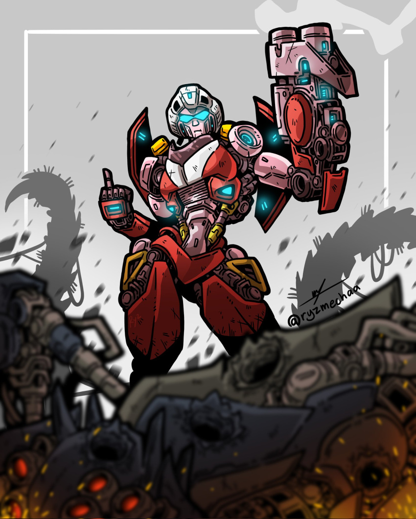 Safebooru - 1girl arcee assault visor bullet hole gun helmet highres ...
