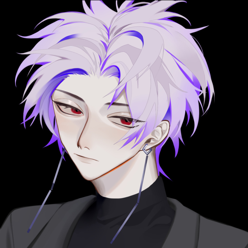 Safebooru - 1boy :/ black background black jacket black shirt chinese commentary closed mouth ...