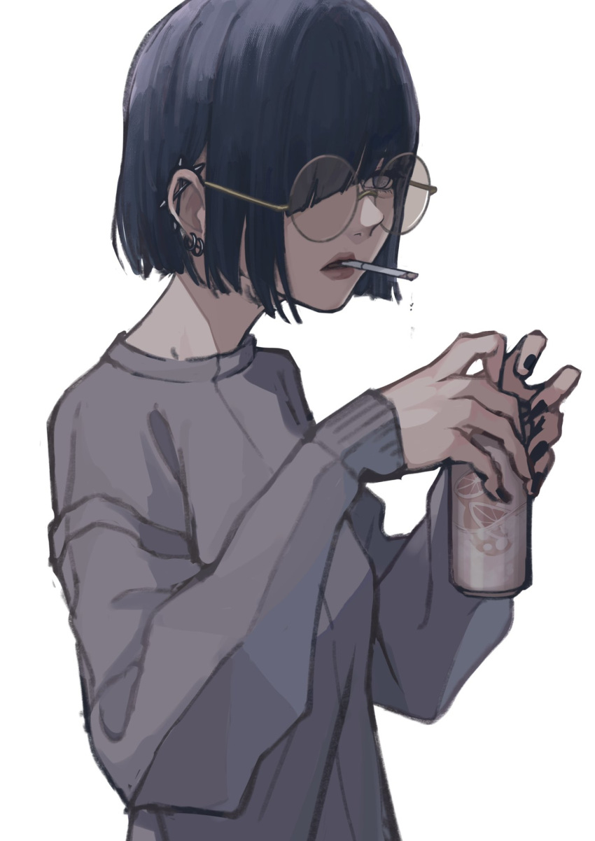 Safebooru - 1girl asagi ryo black hair black nails blue hair bob cut ...