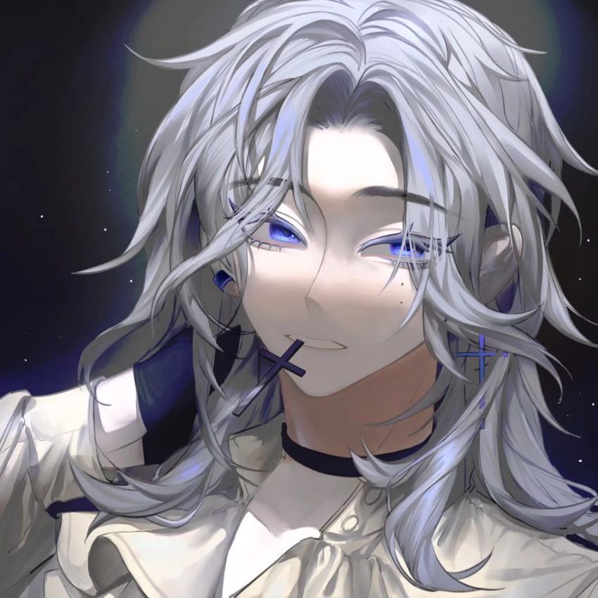 Safebooru 1boy Black Choker Black Gloves Blue Eyes Chinese Commentary 9314