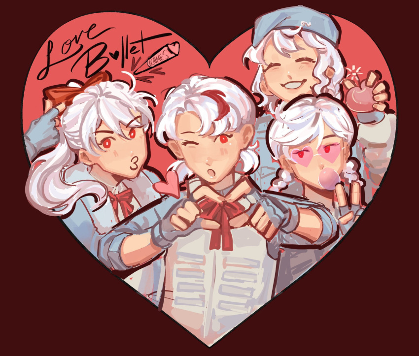 Safebooru - 4girls beret blue gloves blue shirt bow braid bulletproof vest chewing gum chiyo ...