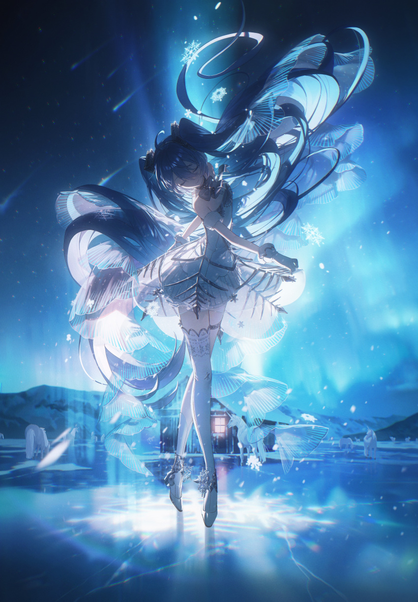 Safebooru 1girl Absurdres Aurora Bare Shoulders Bell Blue Hair Bow 7349