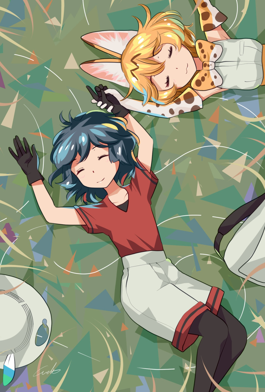 Safebooru - 2girls :3 animal ear fluff animal ears backpack backpack removed bag black gloves ...