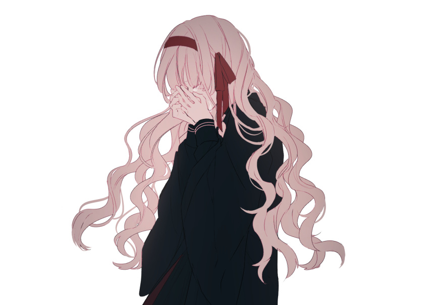 Safebooru - 1girl asa (memento) crying from side hair ribbon hands on ...
