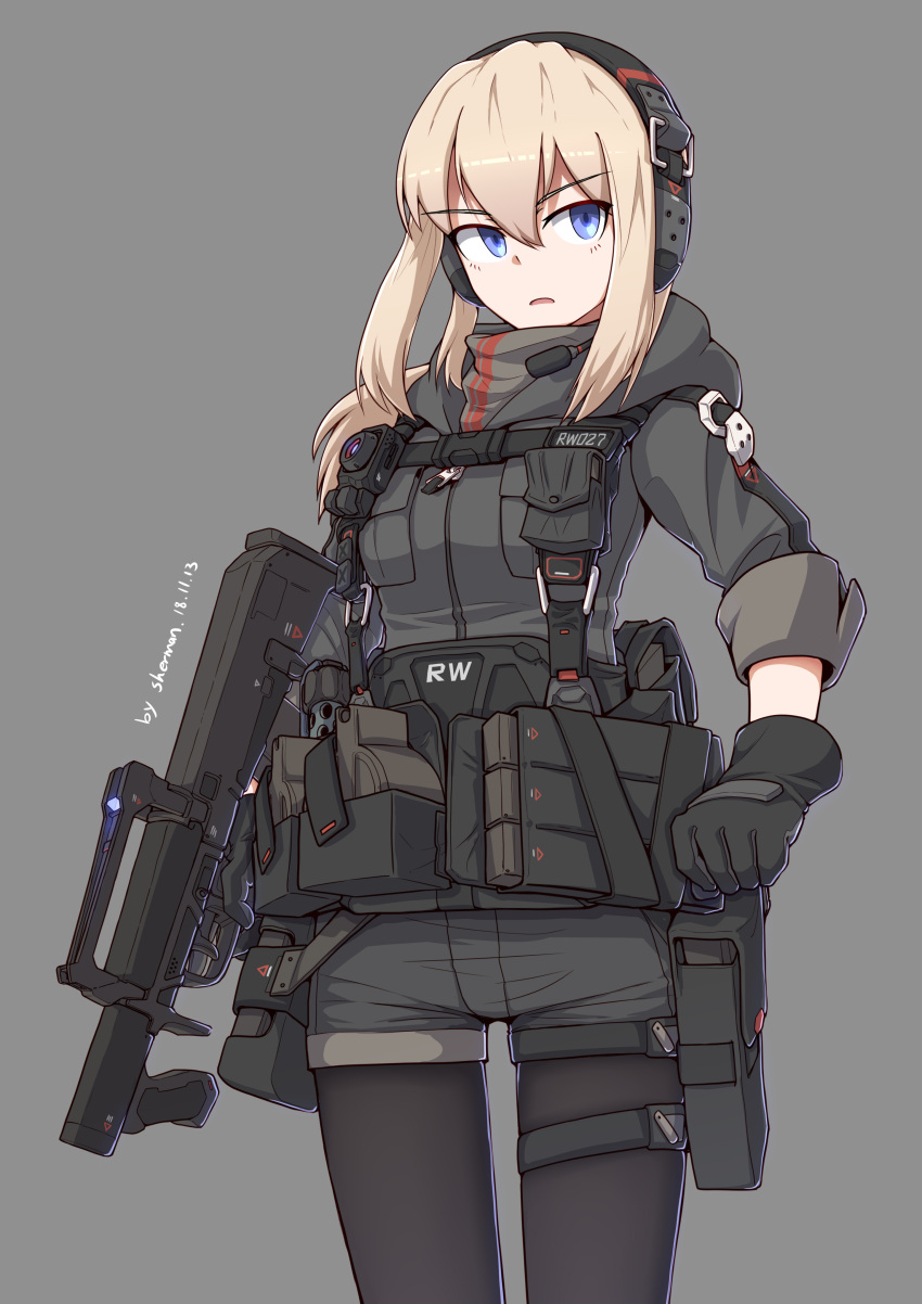 Safebooru - 1girl absurdres black legwear blonde hair blue eyes bullpup ...