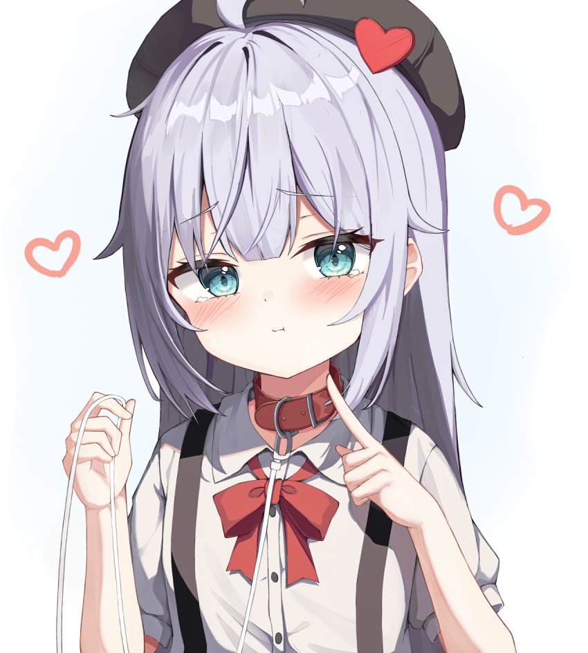 Safebooru - 1girl ahoge animal collar beret black hat blue eyes blush bow bowtie closed mouth ...