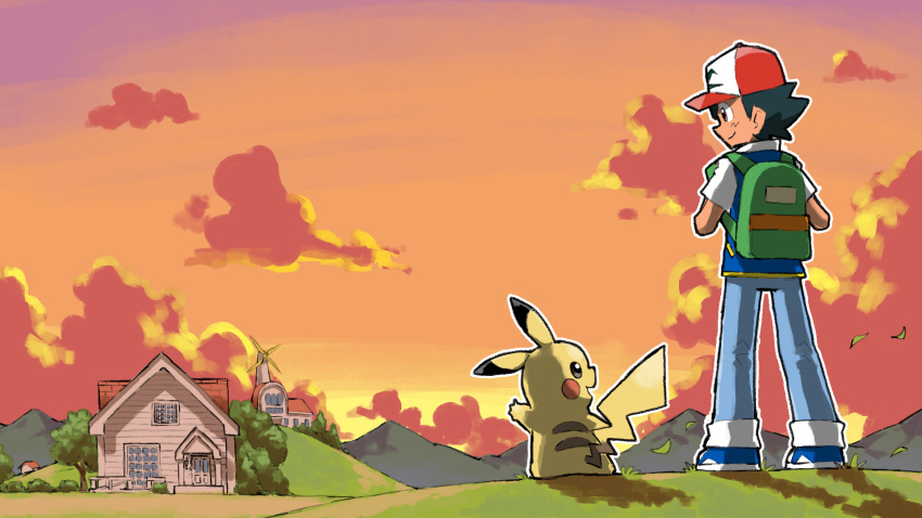 Safebooru - 1boy ash ketchum backpack bag black hair blacknirrow blue ...