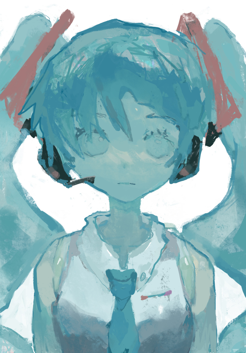 Safebooru - 1girl aqua hair aqua necktie aqua skin bare shoulders ...