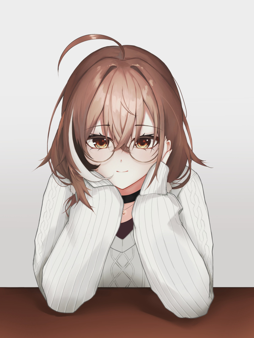 Safebooru - 1girl absurdres ahoge black choker black hair brown hair choker closed mouth crossed ...