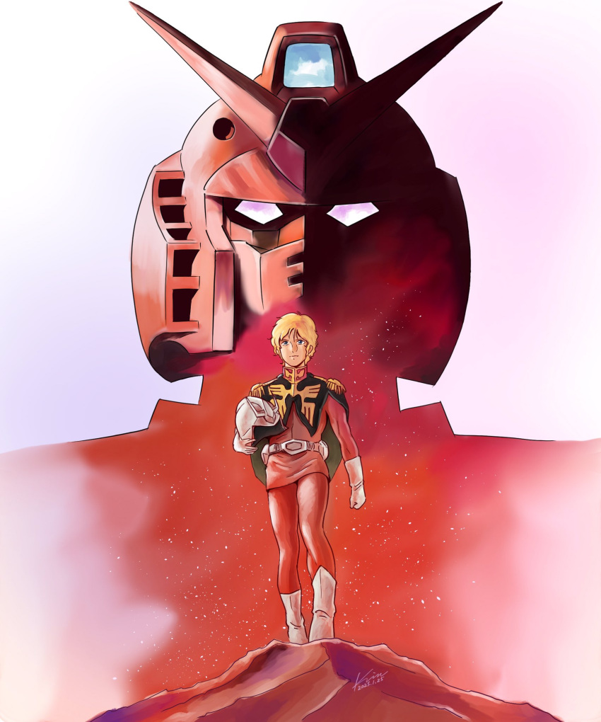 Safebooru - 1boy belt blonde hair blue eyes boots char aznable closed mouth commentary request ...