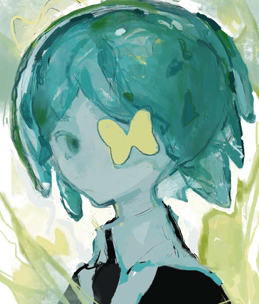 Safebooru - 1other androgynous aqua eyes aqua hair black necktie bug butterfly butterfly on face ...