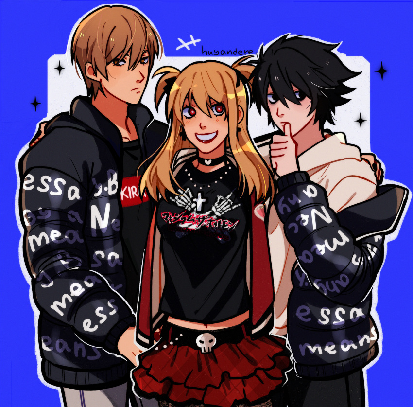 Safebooru - 1girl 2boys absurdres amane misa black nails blonde hair choker cross cross necklace ...