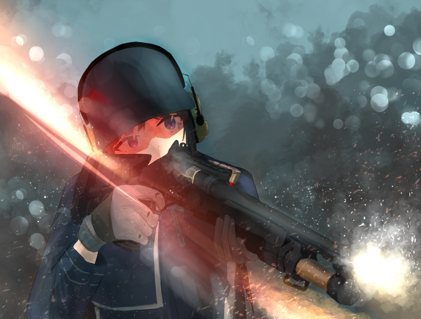 Safebooru - 1girl absurdres aiming baseball cap benelli m4 black hair ...
