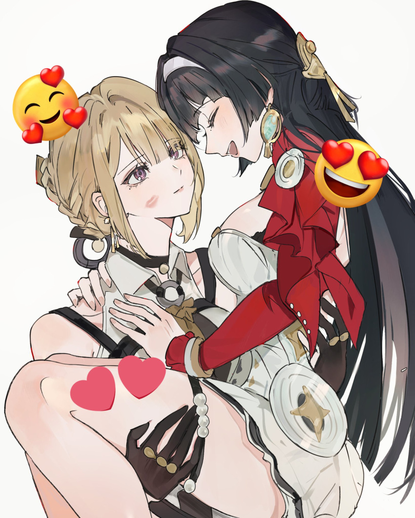 Safebooru - 2girls astra yao black gloves black hair blonde hair carrying carrying person ...