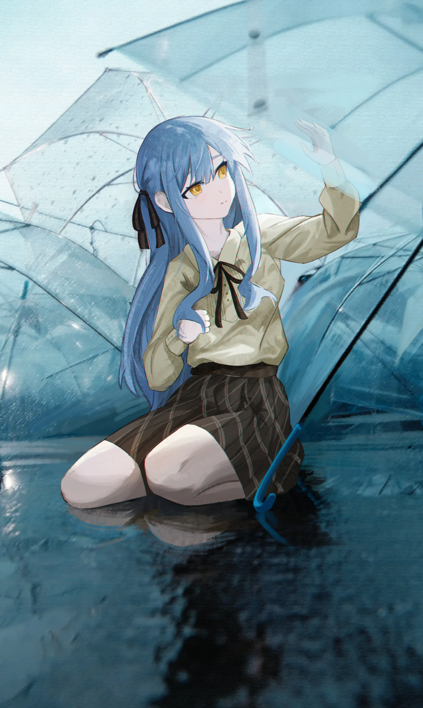 Safebooru - 1girl absurdres bang dream! bang dream! it's mygo!!!!! black ribbon blue hair brown ...