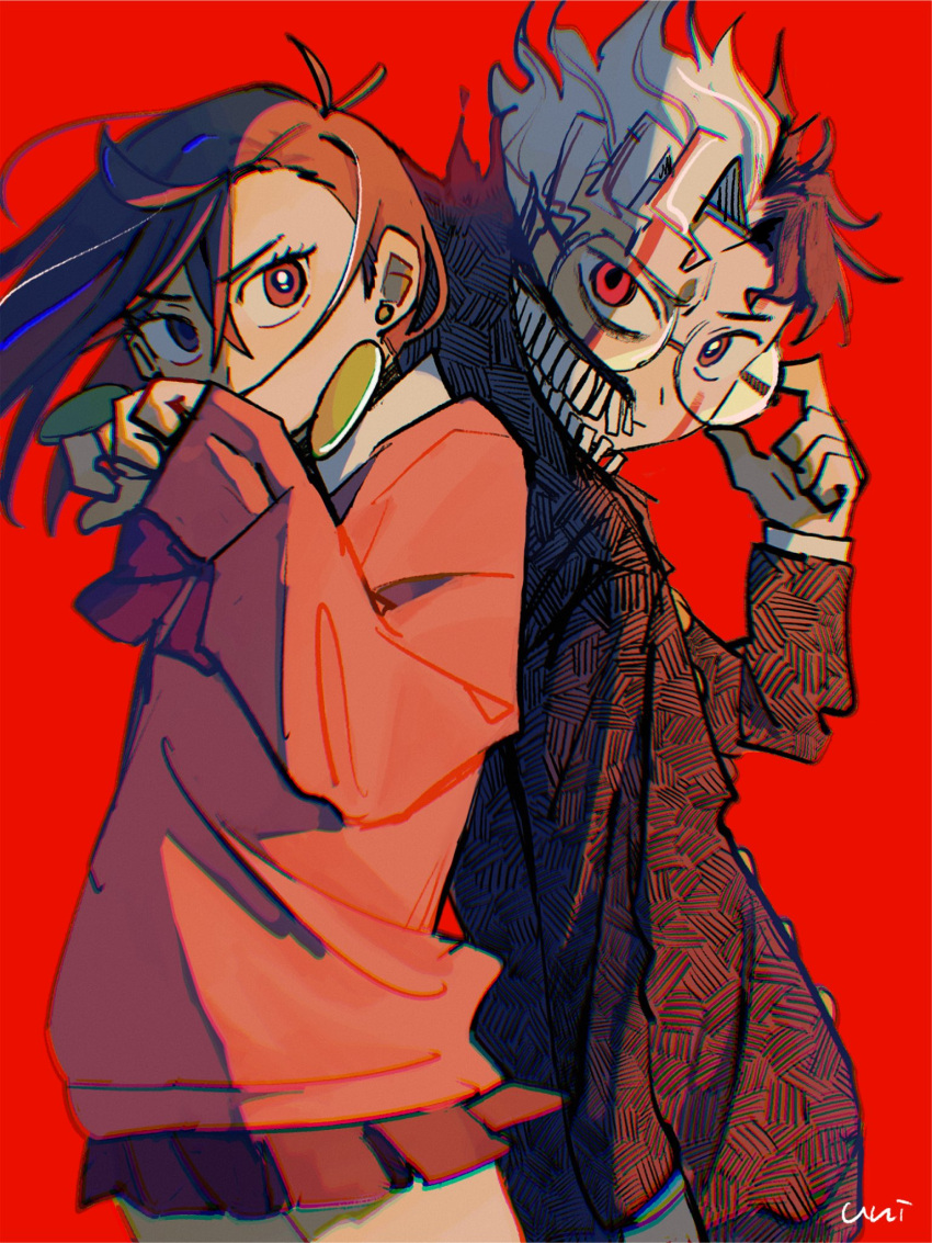 Safebooru - 1boy 1girl adjusting eyewear alternate form ayase momo back ...