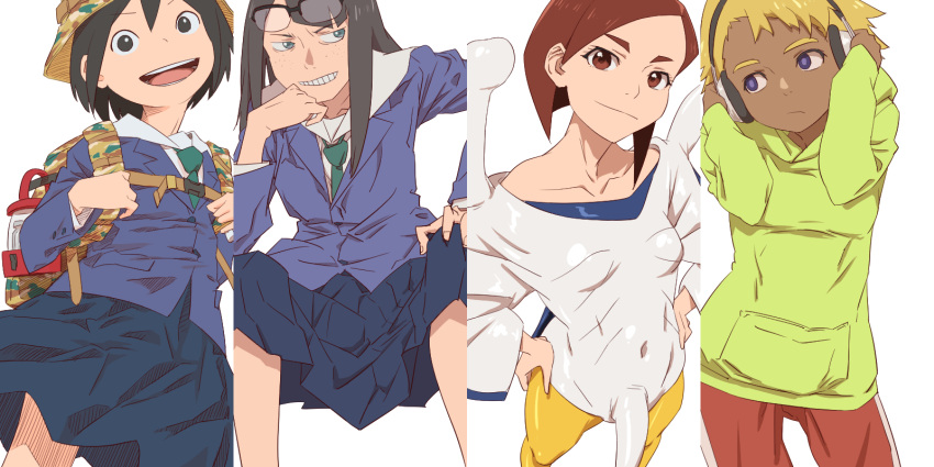 Safebooru - 4girls aonori misuji asakusa midori backpack bag black hair blonde hair bob cut ...