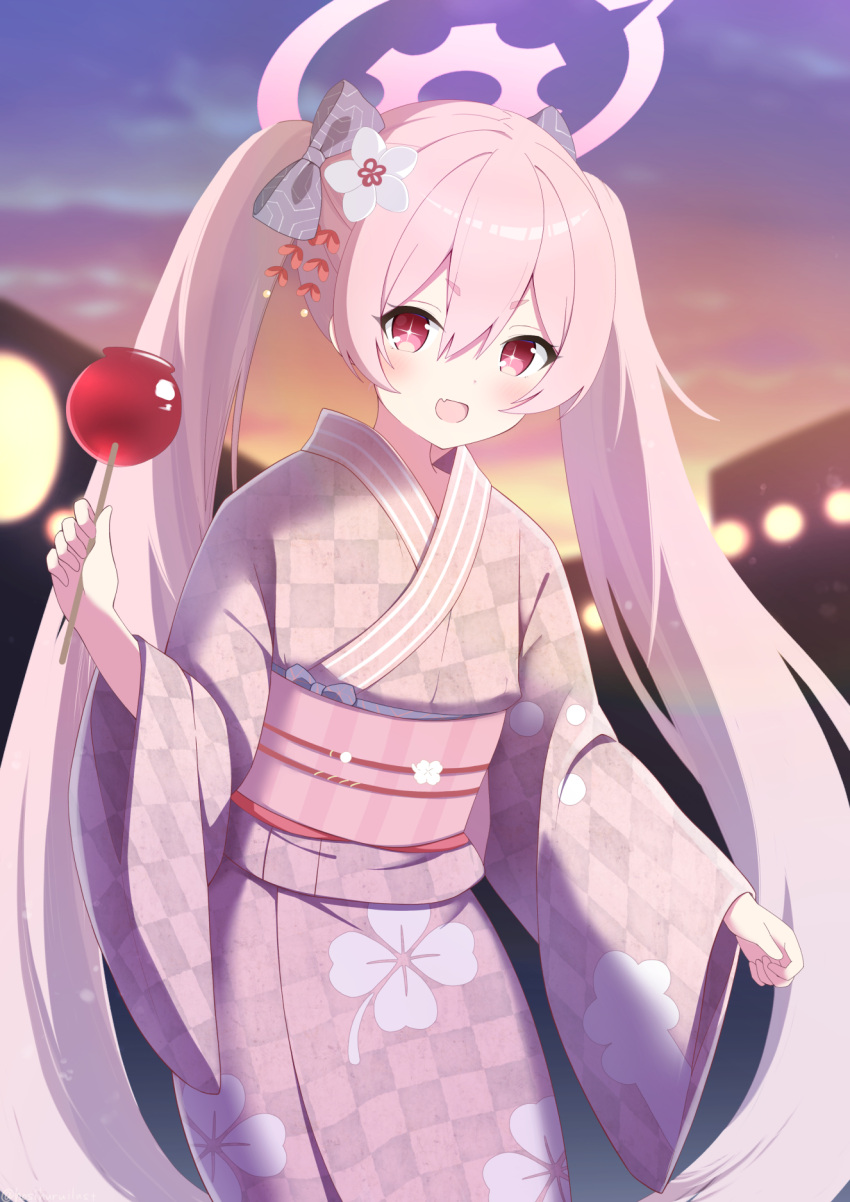 Safebooru - + + 1girl :d alternate costume blue archive blush bow candy apple clover print ...