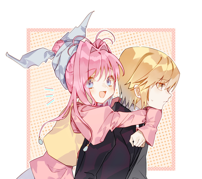 Safebooru - 1boy 1girl blonde hair blue eyes blush excited hair bun ...