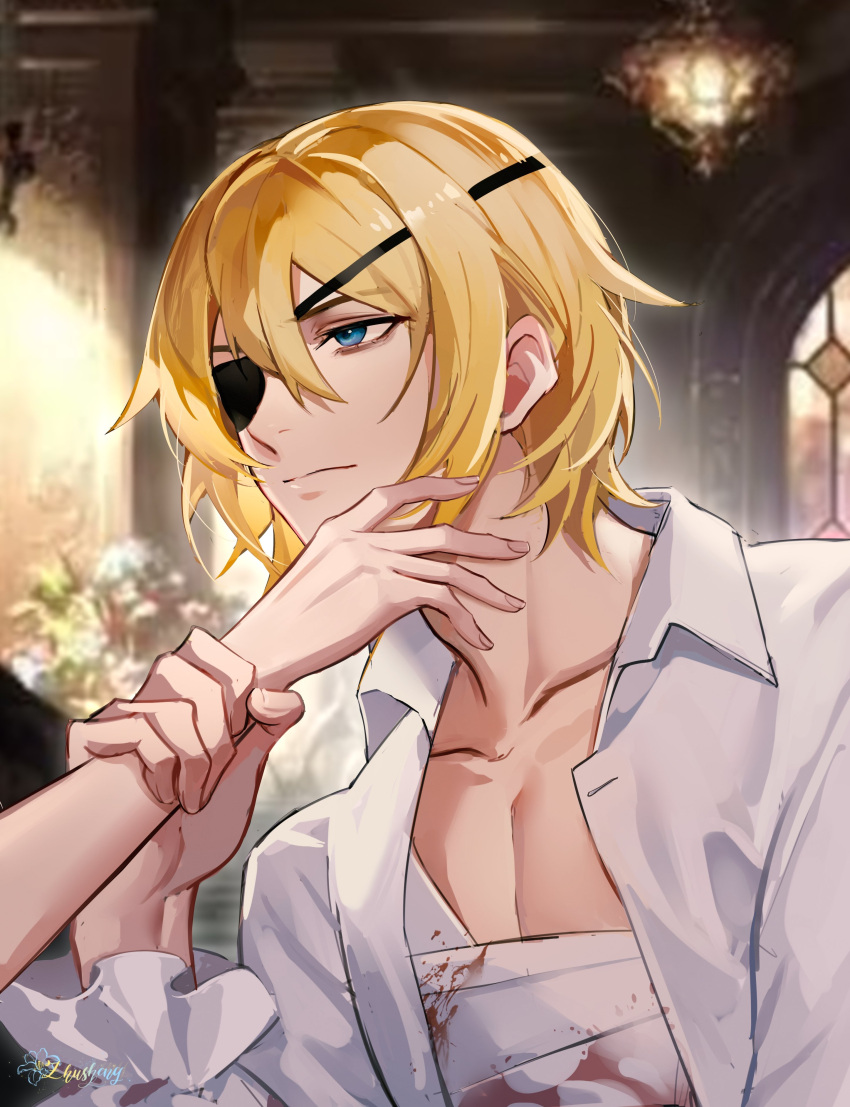Safebooru - 1boy absurdres artist name bandaged chest bandages bare pectorals blonde hair ...
