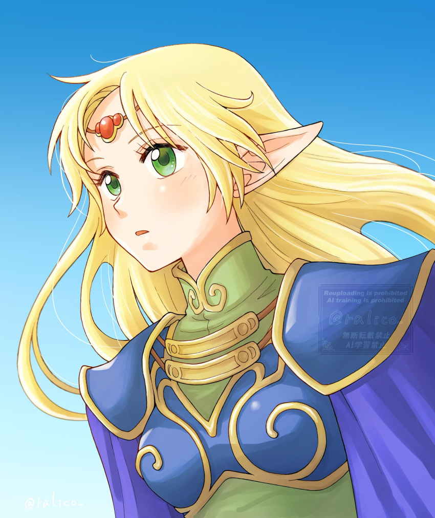 Safebooru - 1girl armor blonde hair blue background breastplate circlet ...