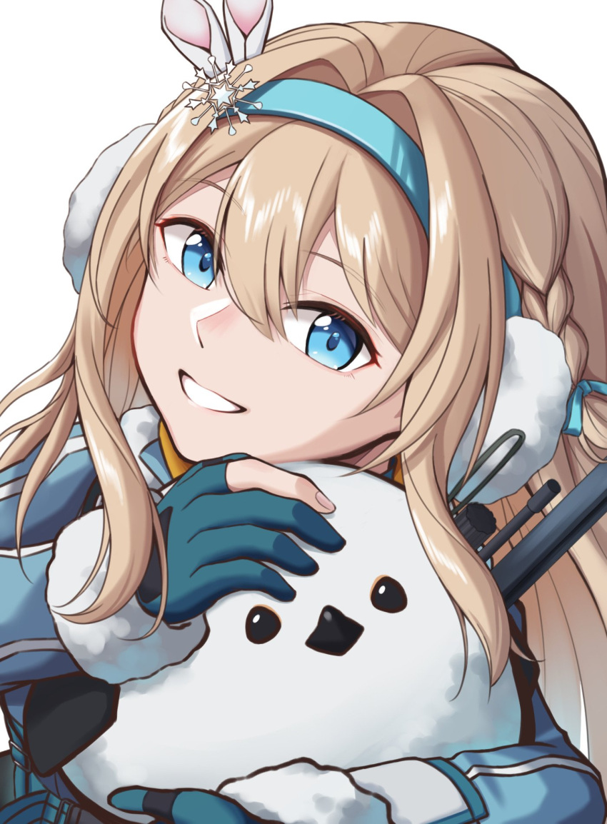 Safebooru - 1girl animal bird blonde hair blue eyes blue gloves blue jacket citrus7763 earmuffs ...