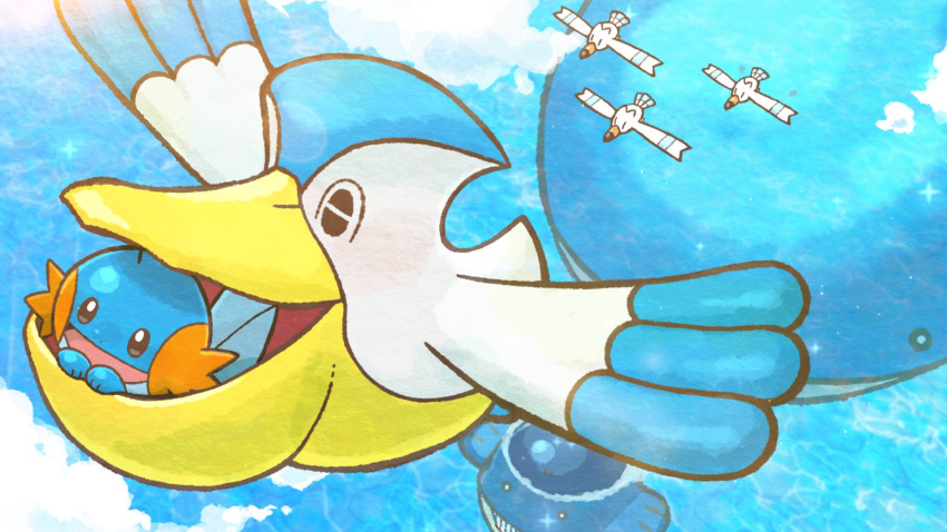 Safebooru - beak bird clouds commentary request flying highres mudkip ...