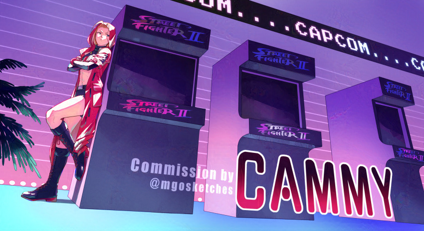 Safebooru - 1girl against object arcade arcade cabinet blonde hair boots cammy white character ...